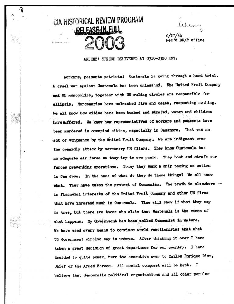 8: Jacobo Árbenz, “Árbenz’s Resignation Speech” (1954)