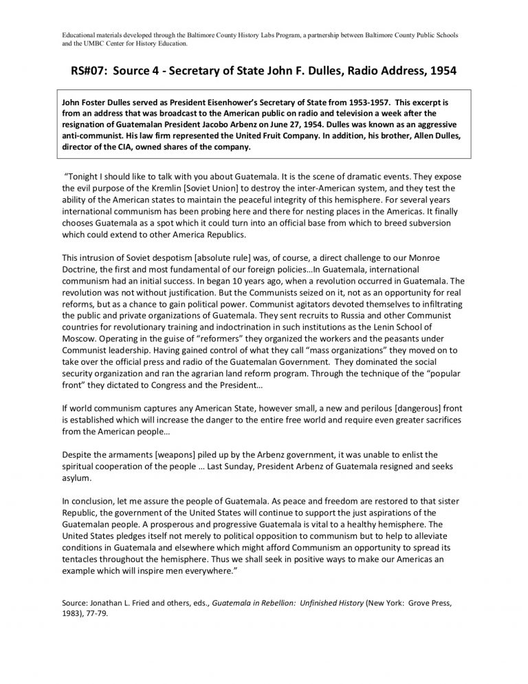 9: John F. Dulles, “Secretary of State John F. Dulles, Radio Address ...